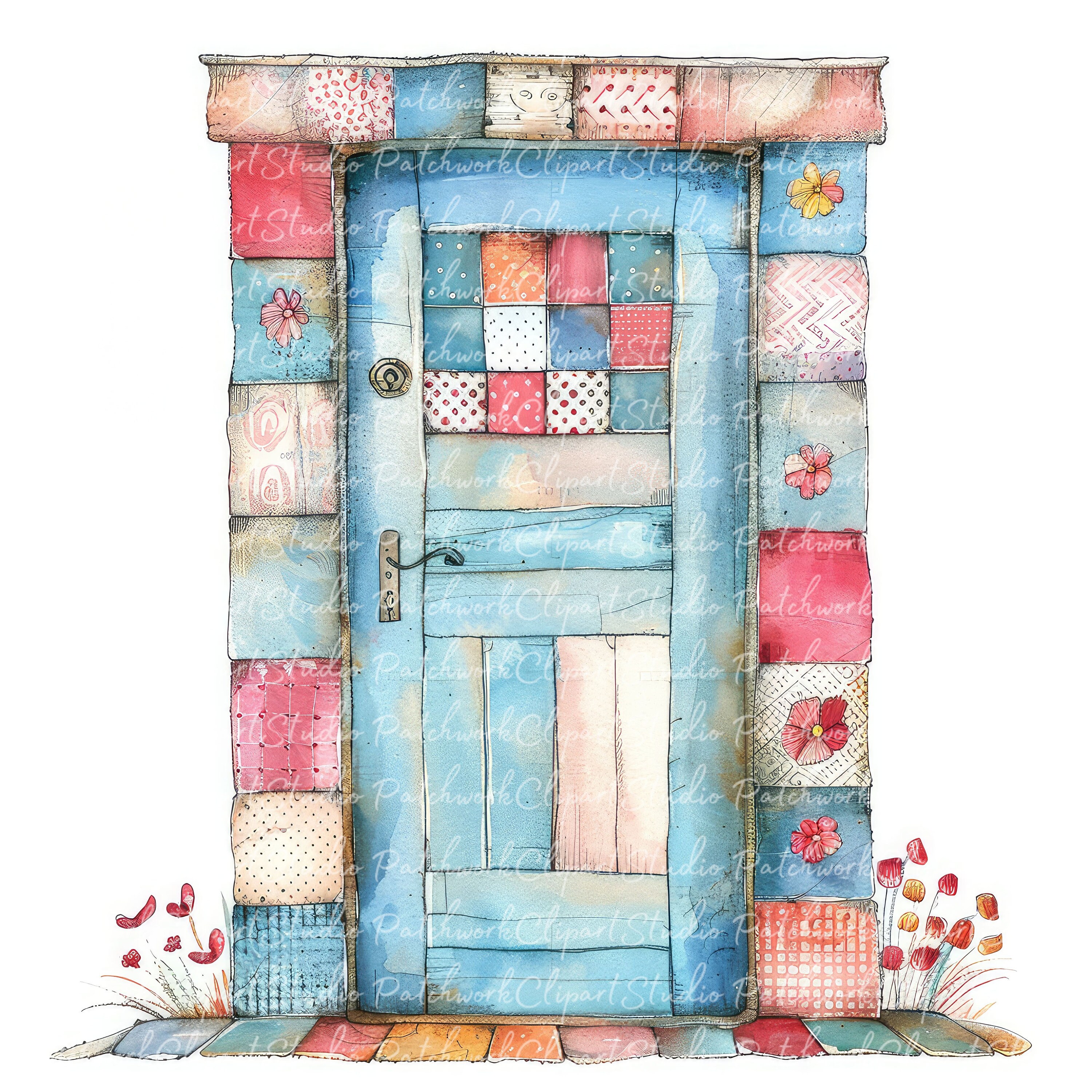 10 Doors Clipart Bundle, PNG & JPG, Printable Patchwork Door ...