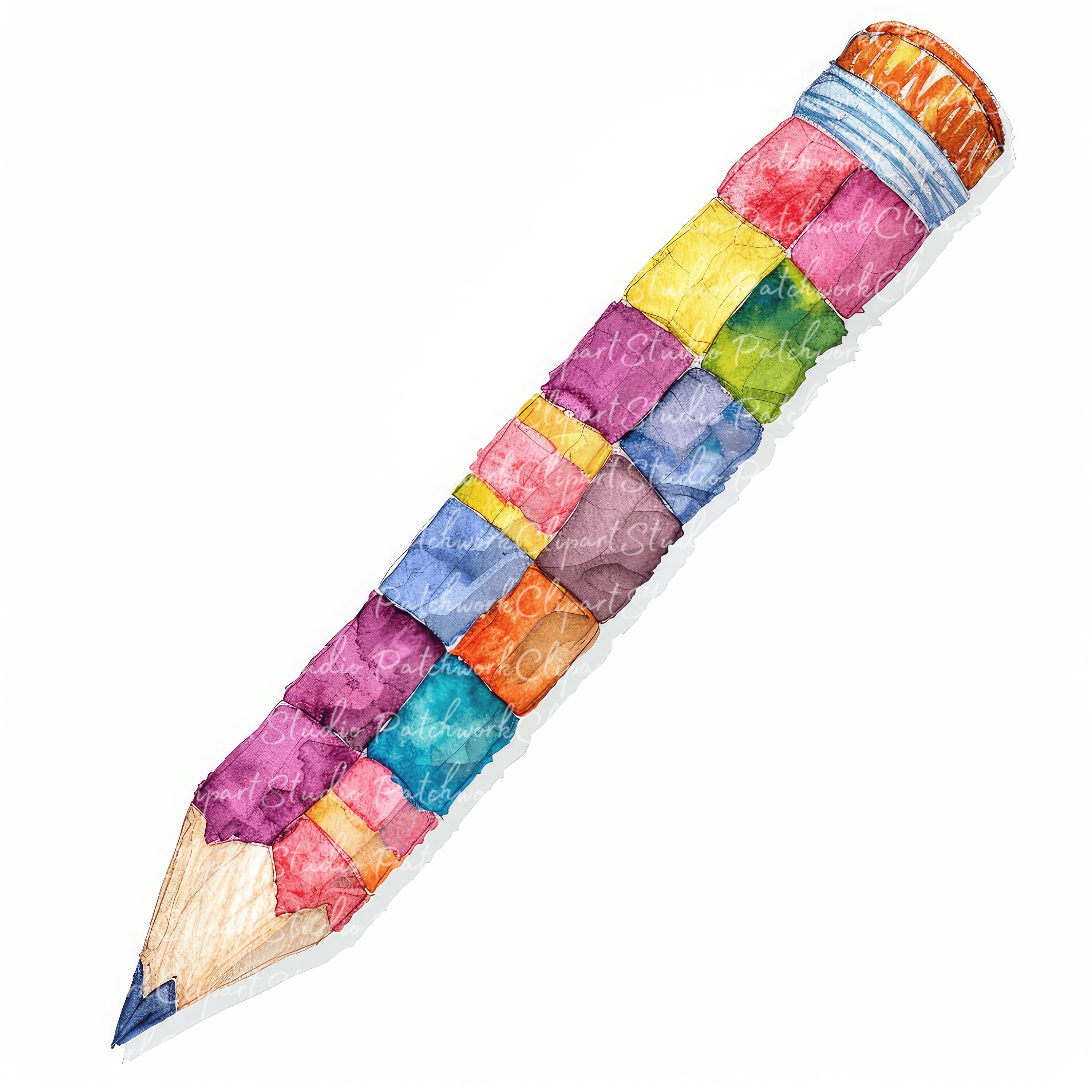10 Pencils Clipart Bundle, PNG & JPG, Printable Patchwork Pencil ...