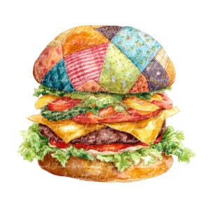 10 Hamburgers Clipart Bundle, PNG & JPG, Printable Patchwork Burger ...