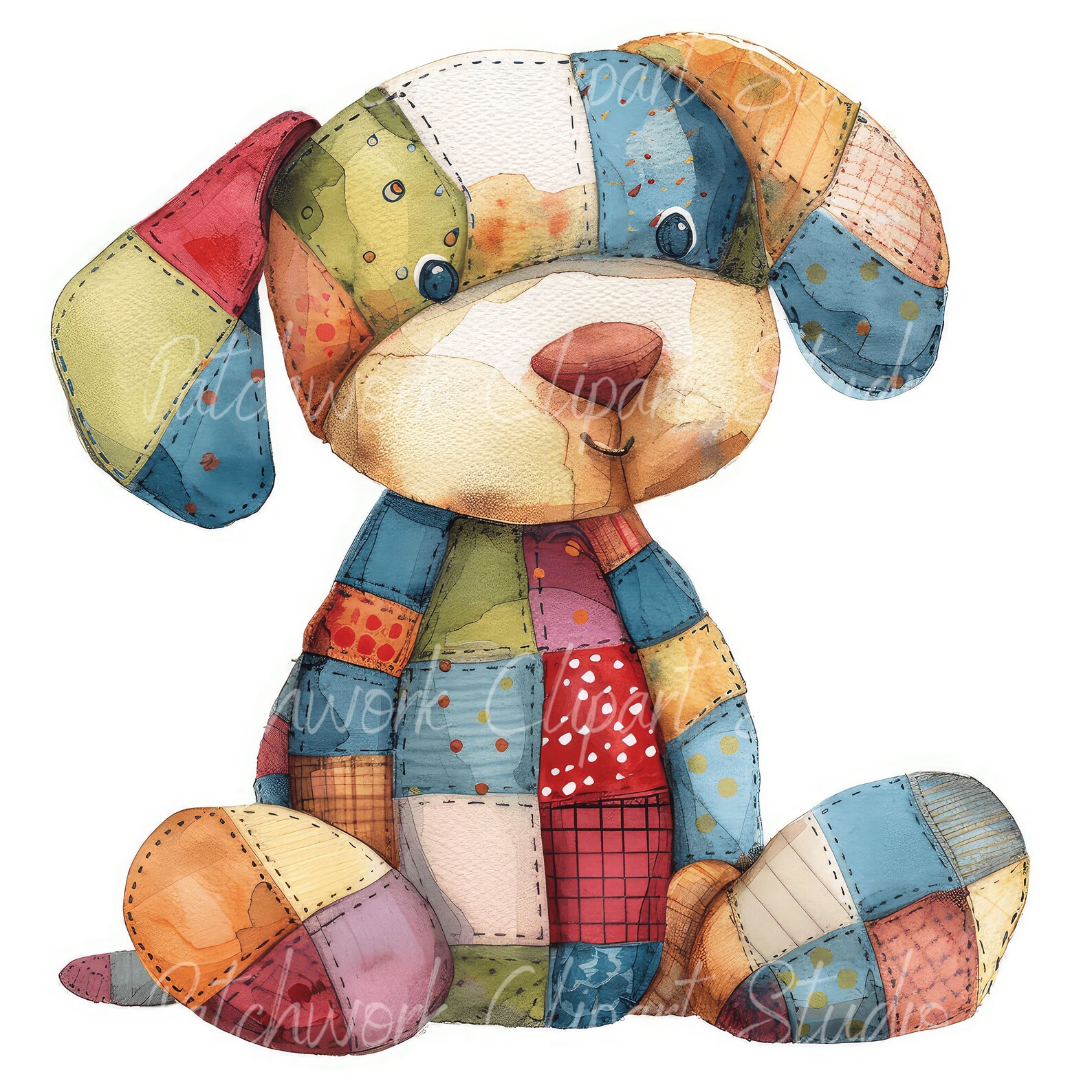 Patchwork Dogs Clipart Bundle, Printable Dog, Cute Quilted Fabric Illustrations, Digital ...