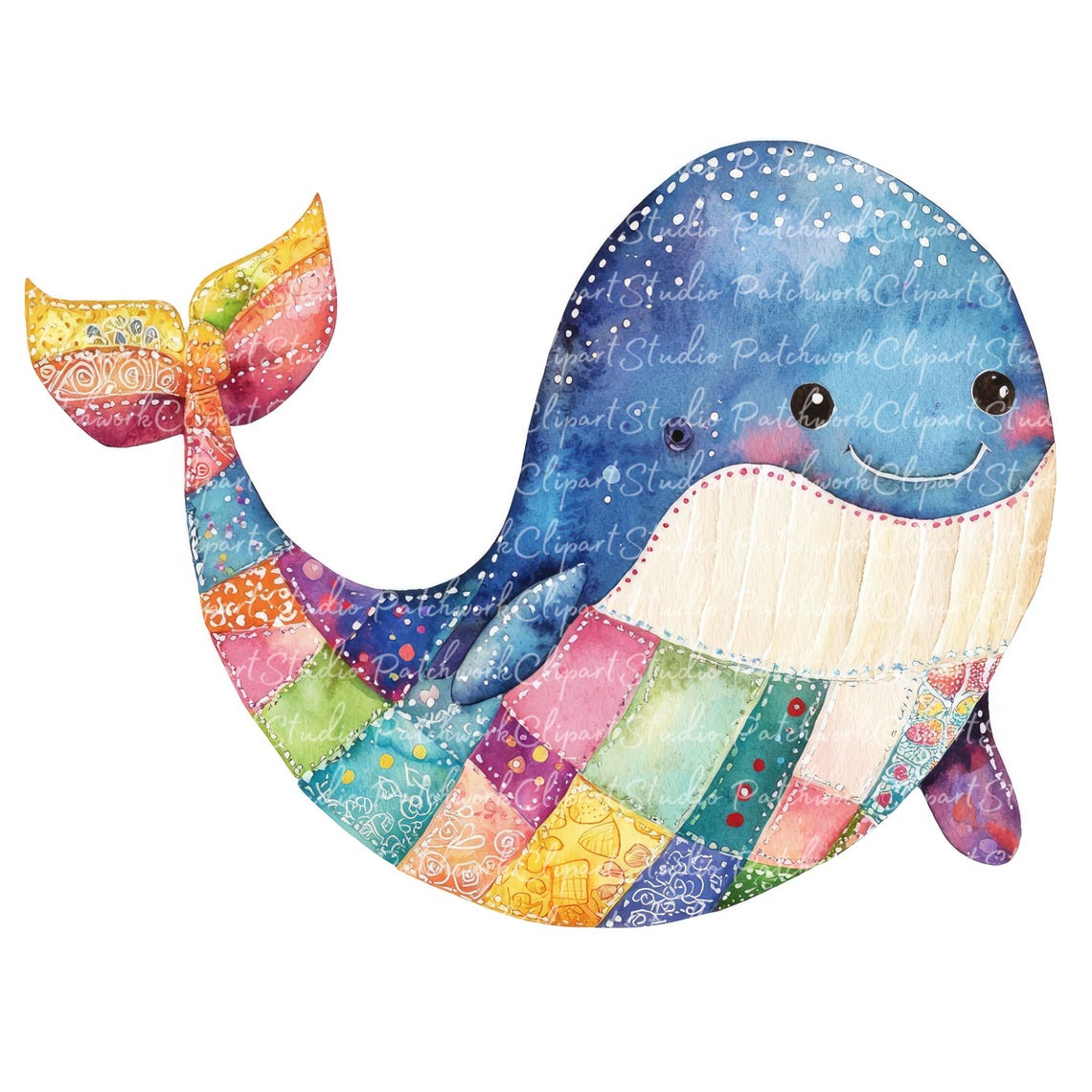10 Whale Clipart Bundle, PNG & JPG, Printable Patchwork Whale ...