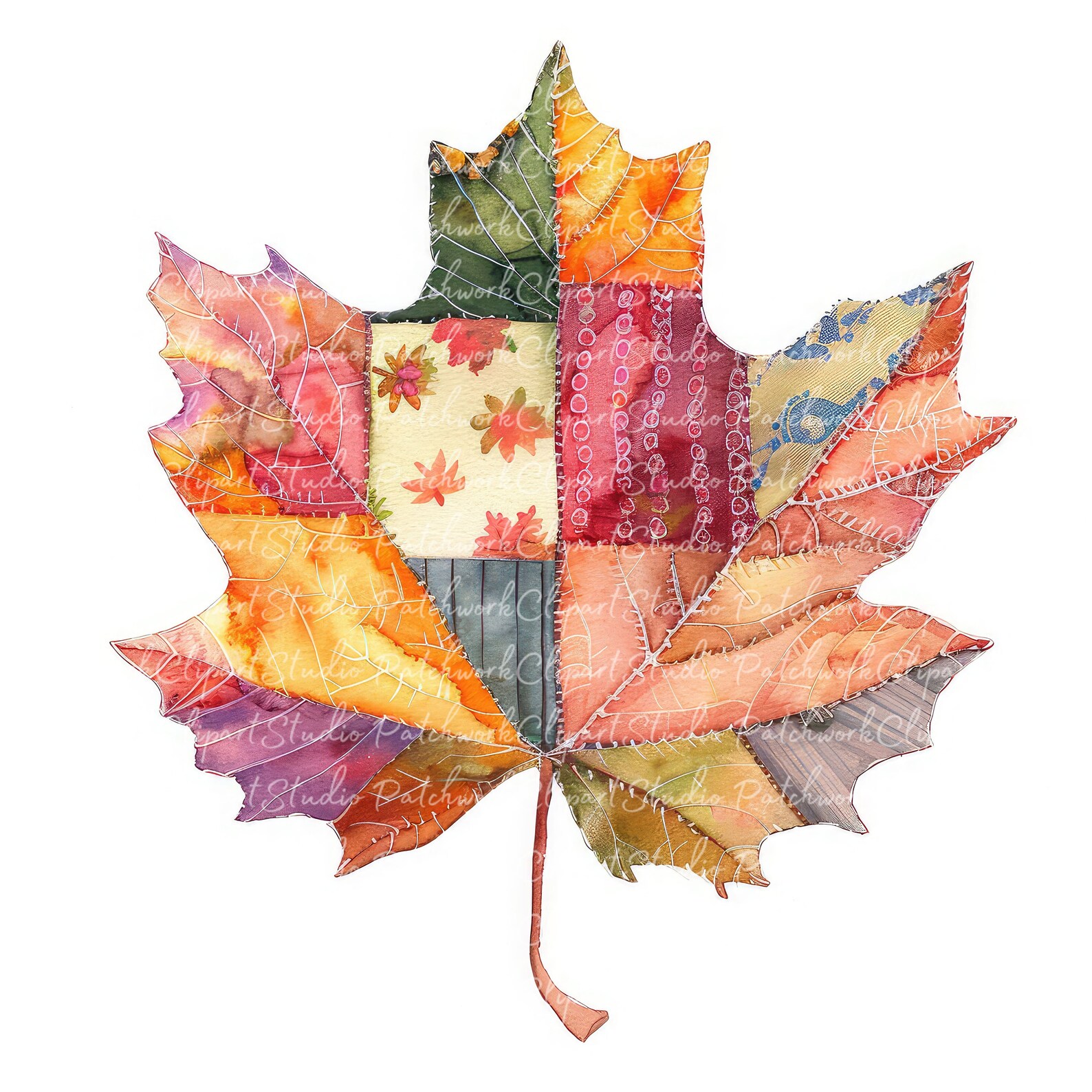 10 Leaves Clipart Bundle, PNG & JPG, Printable Patchwork Leaf ...