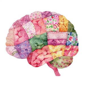 10 Brains Clipart Bundle, PNG & JPG, Printable Patchwork Brain ...