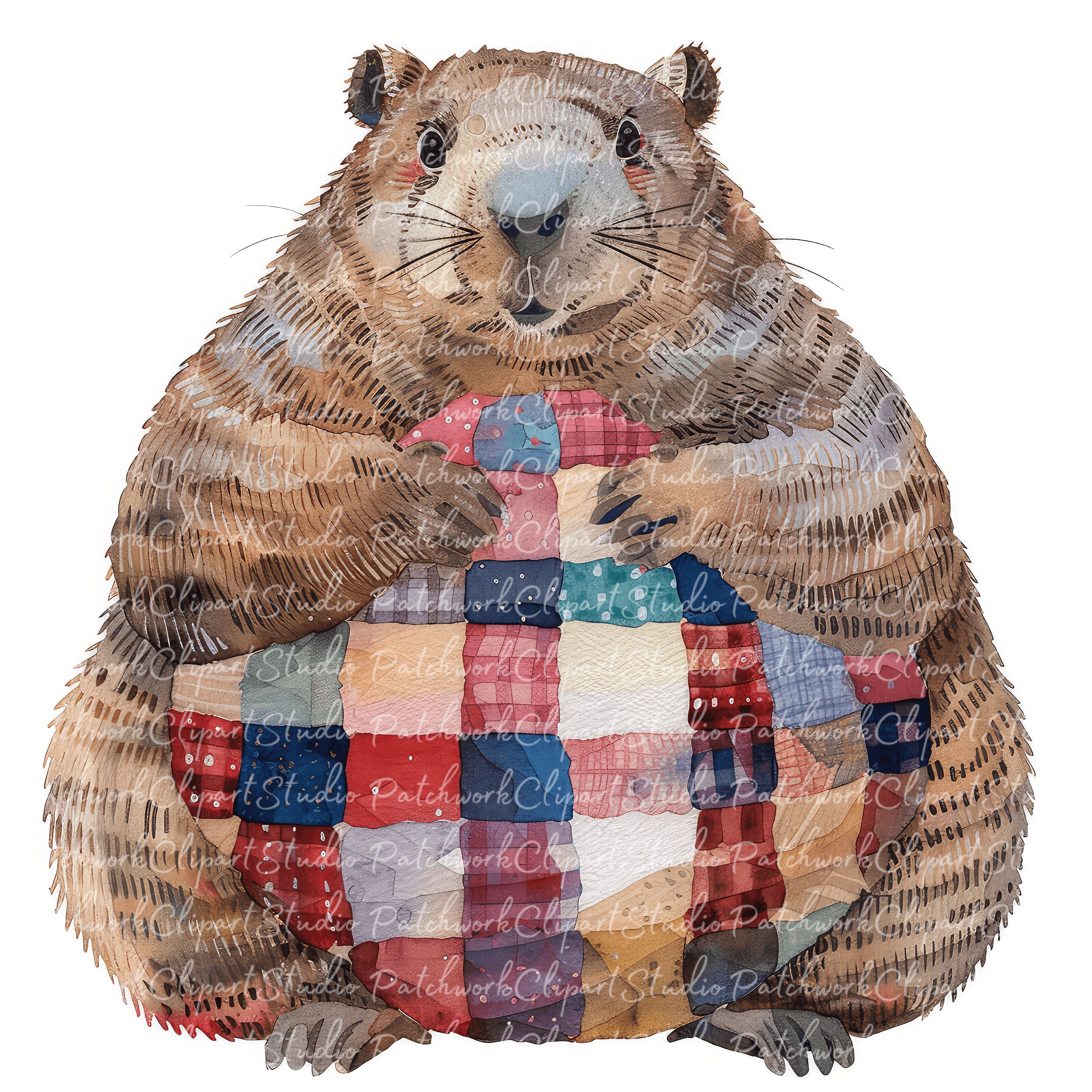 10 Groundhogs Clipart Bundle, PNG & JPG, Printable Patchwork Groundhog ...