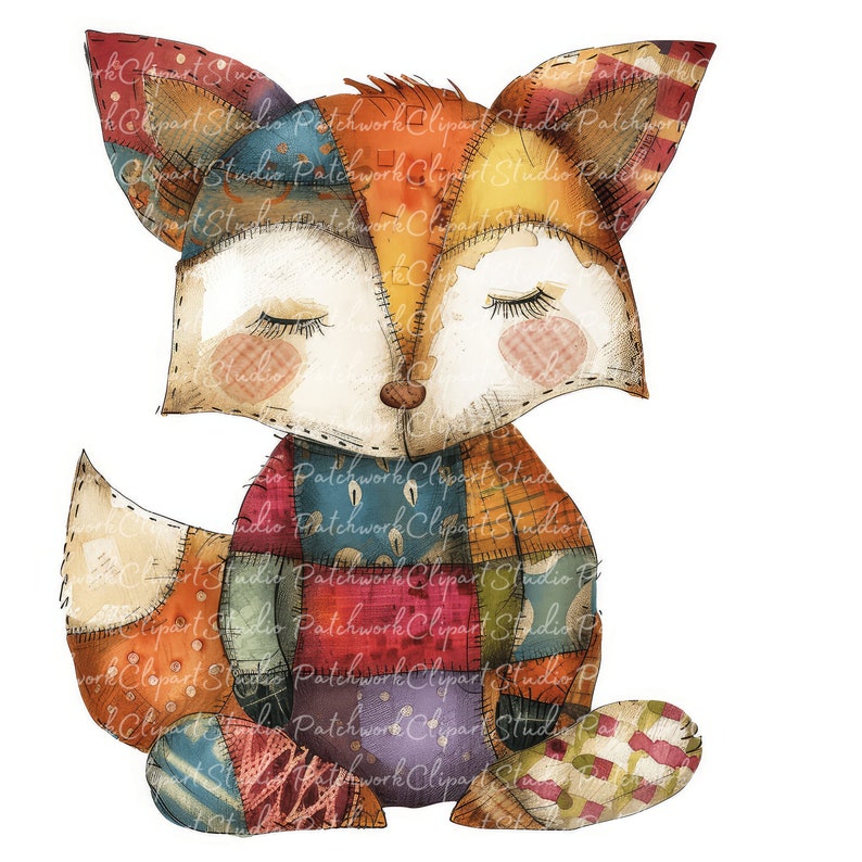 10 Foxes Clipart Bundle, PNG & JPG, Printable Patchwork Fox, Illustrations, Digital Download ...