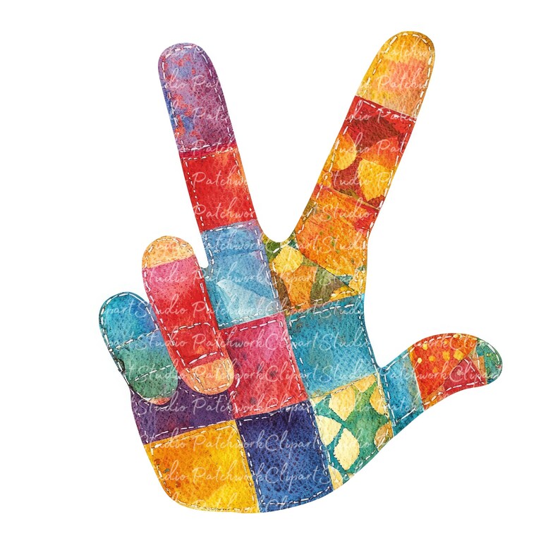 10 Hand Signs Clipart Bundle, PNG & JPG, Printable Patchwork Thumbs up ...