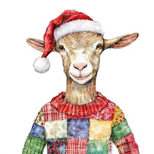 10 Christmas Goat Clipart Bundle, PNG & JPG, Printable Patchwork, XMAS ...