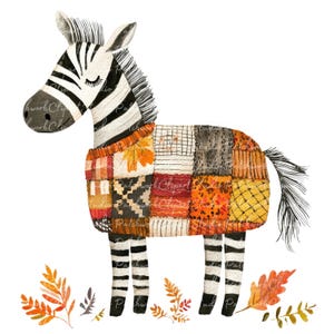 10 Autumn Zebra Clipart Bundle, PNG & JPG, Printable Patchwork, Zebra ...