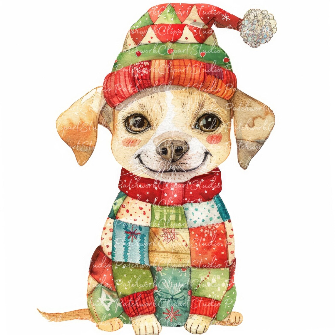 10 Christmas Dog Clipart Bundle, PNG & JPG, Printable Patchwork, XMAS ...