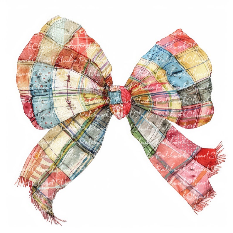 10 Bows Clipart Bundle, PNG & JPG, Printable Patchwork Bow ...