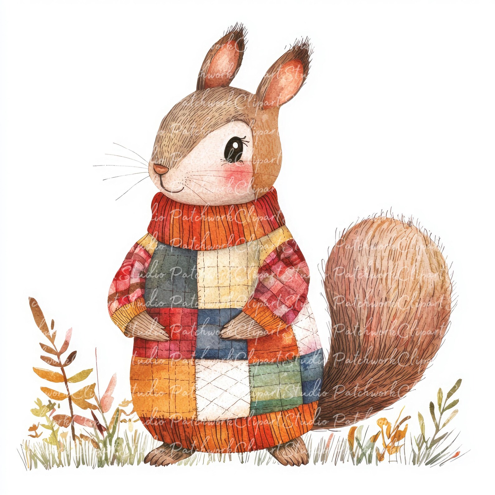10 Autumn Squirrel Clipart Bundle, PNG & JPG, Printable Patchwork ...