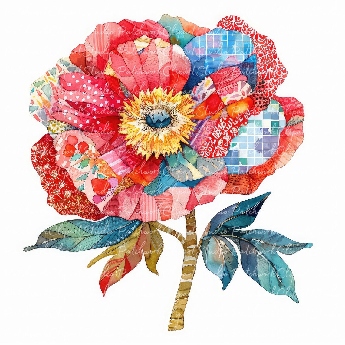 10 Peonies Clipart Bundle, PNG & JPG, Printable Patchwork Peony ...
