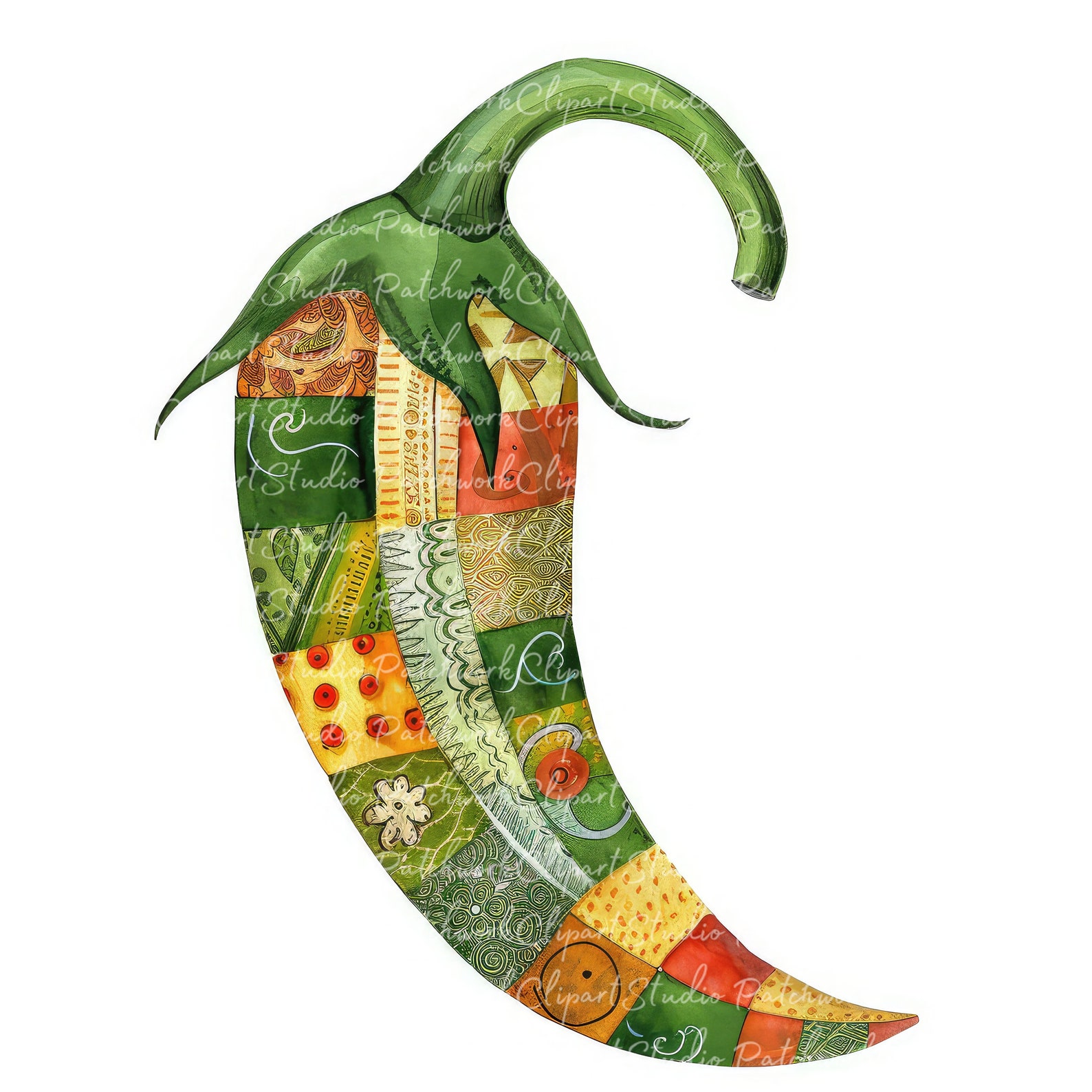 10 Hot Peppers Clipart Bundle, PNG & JPG, Printable Patchwork Pepper ...