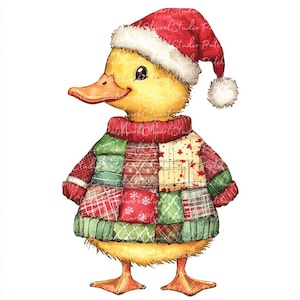 10 Christmas Duck Clipart Bundle, PNG & JPG, Printable Patchwork, XMAS ...