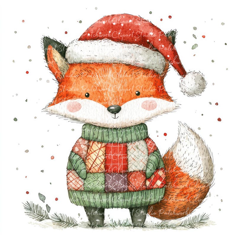 10 Christmas Fox Clipart Bundle, PNG & JPG, Printable Patchwork, XMAS ...
