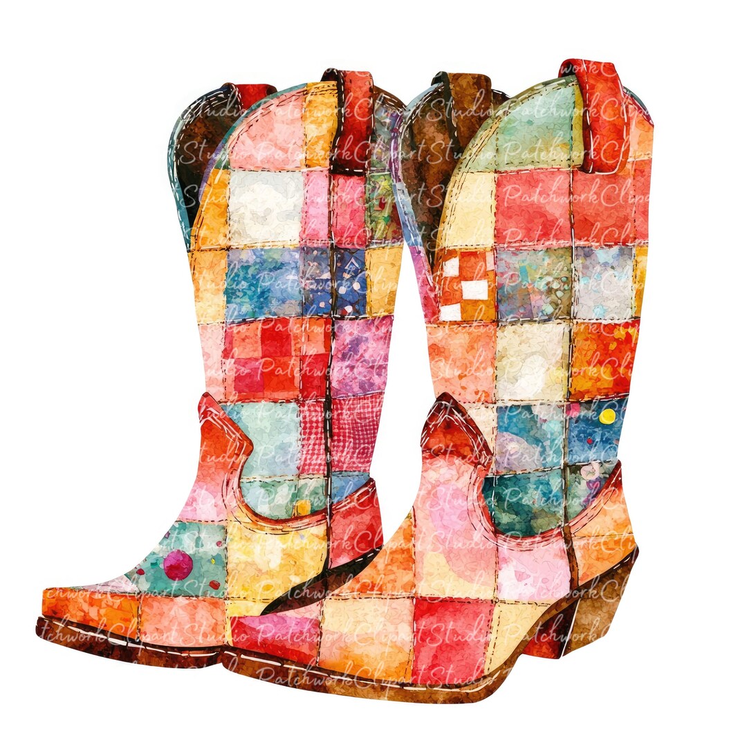 10 Cowboy Boots Clipart Bundle, PNG & JPG, Printable Patchwork Western ...