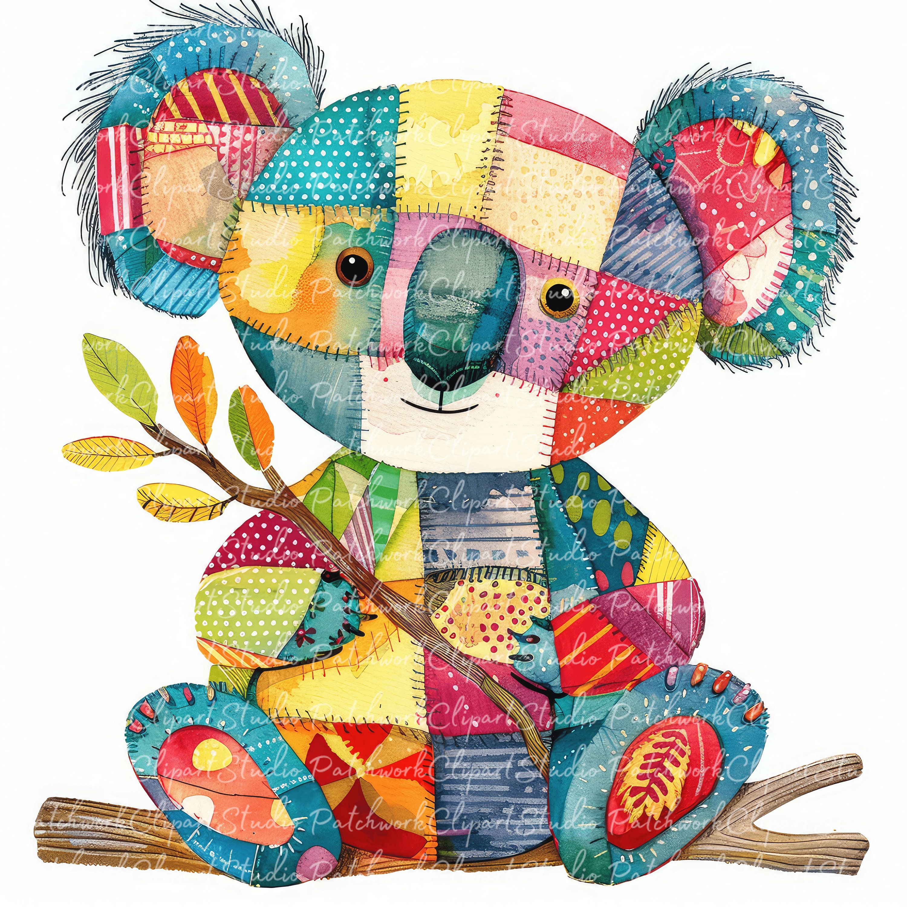 10 Koala Clipart Bundle, PNG & JPG, Printable Patchwork Koalas ...