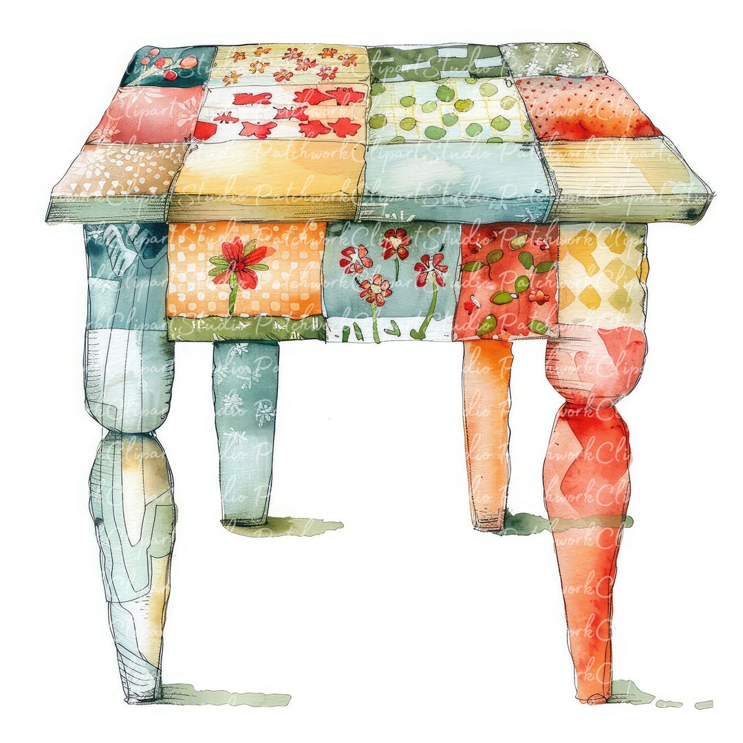 10 Tables Clipart Bundle, PNG & JPG, Printable Patchwork Table ...