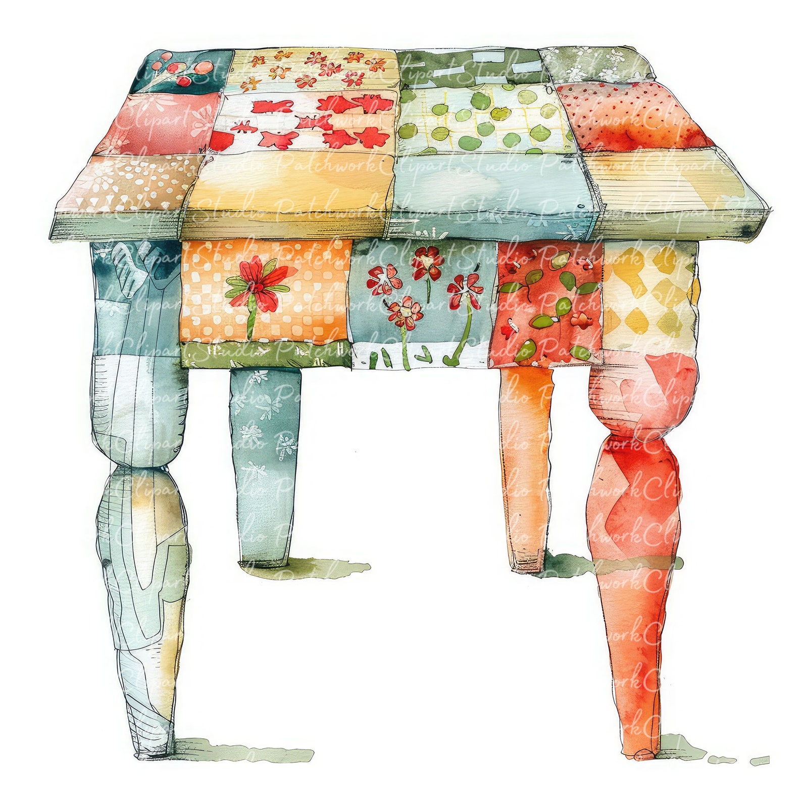 10 Tables Clipart Bundle, PNG & JPG, Printable Patchwork Table ...