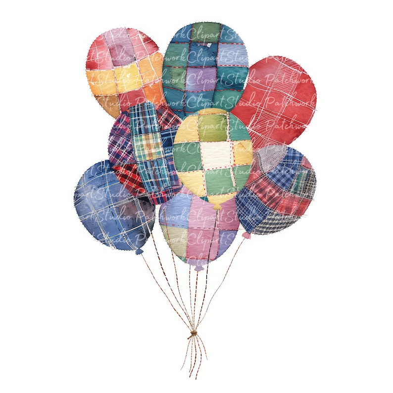 10 Balloons Clipart Bundle, PNG & JPG, Printable Patchwork Balloon ...