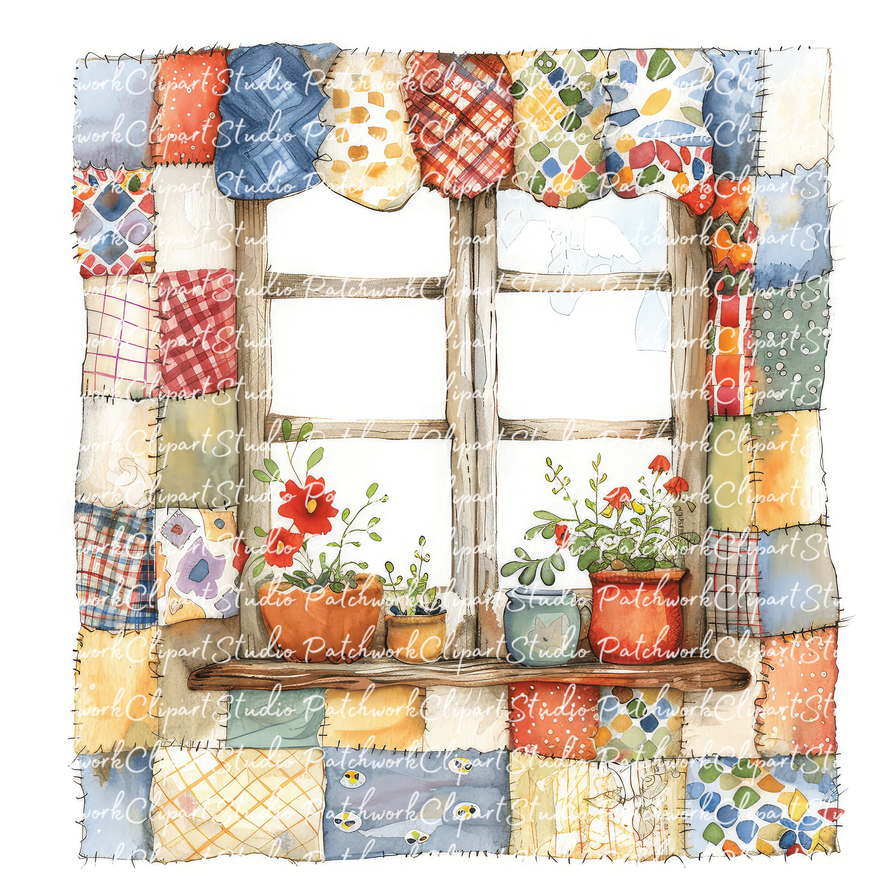 10 Windows Clipart Bundle, PNG & JPG, Printable Patchwork Window ...