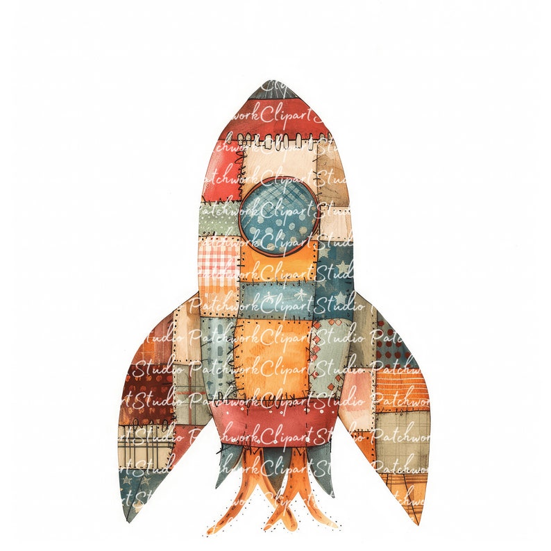 10 Rockets Clipart Bundle, Printable Patchwork Rocket, Quilted Fabric ...