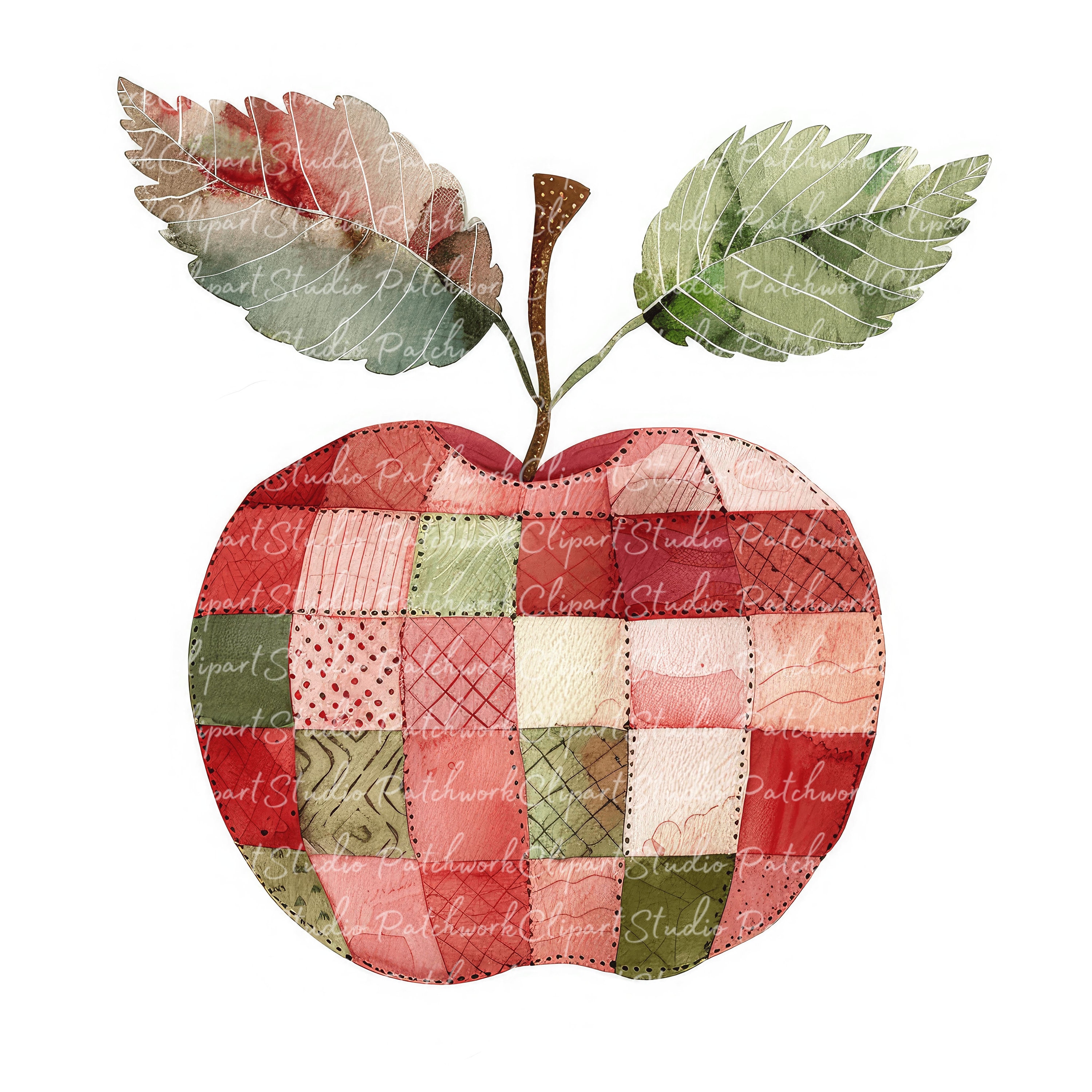 10 Apples Clipart Bundle, PNG & JPG, Printable Patchwork Apple ...