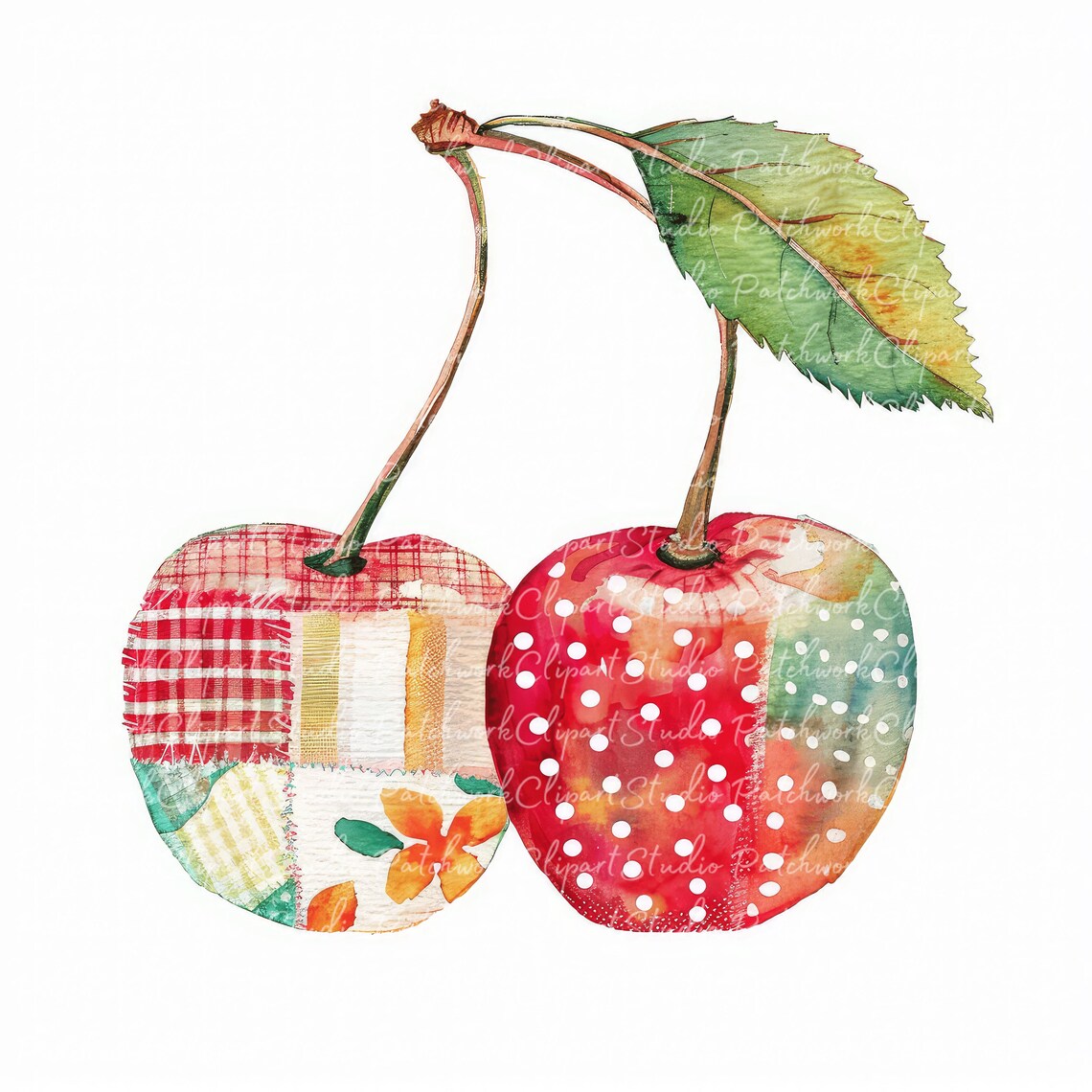 10 Cherries Clipart Bundle, PNG & JPG, Printable Patchwork Cherry ...