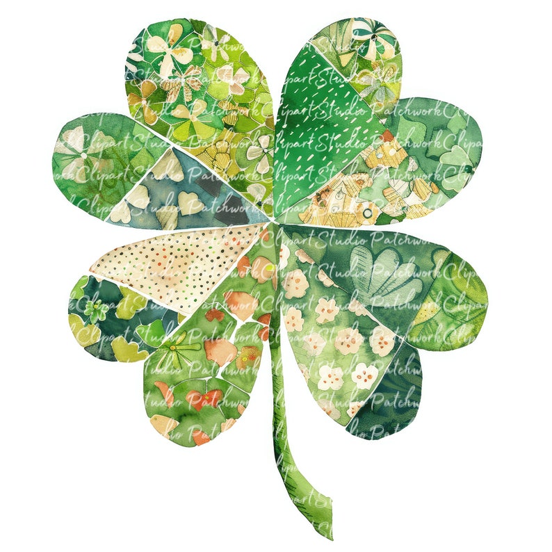 10 Clovers Clipart Bundle, PNG & JPG, Printable Patchwork Green Clover ...
