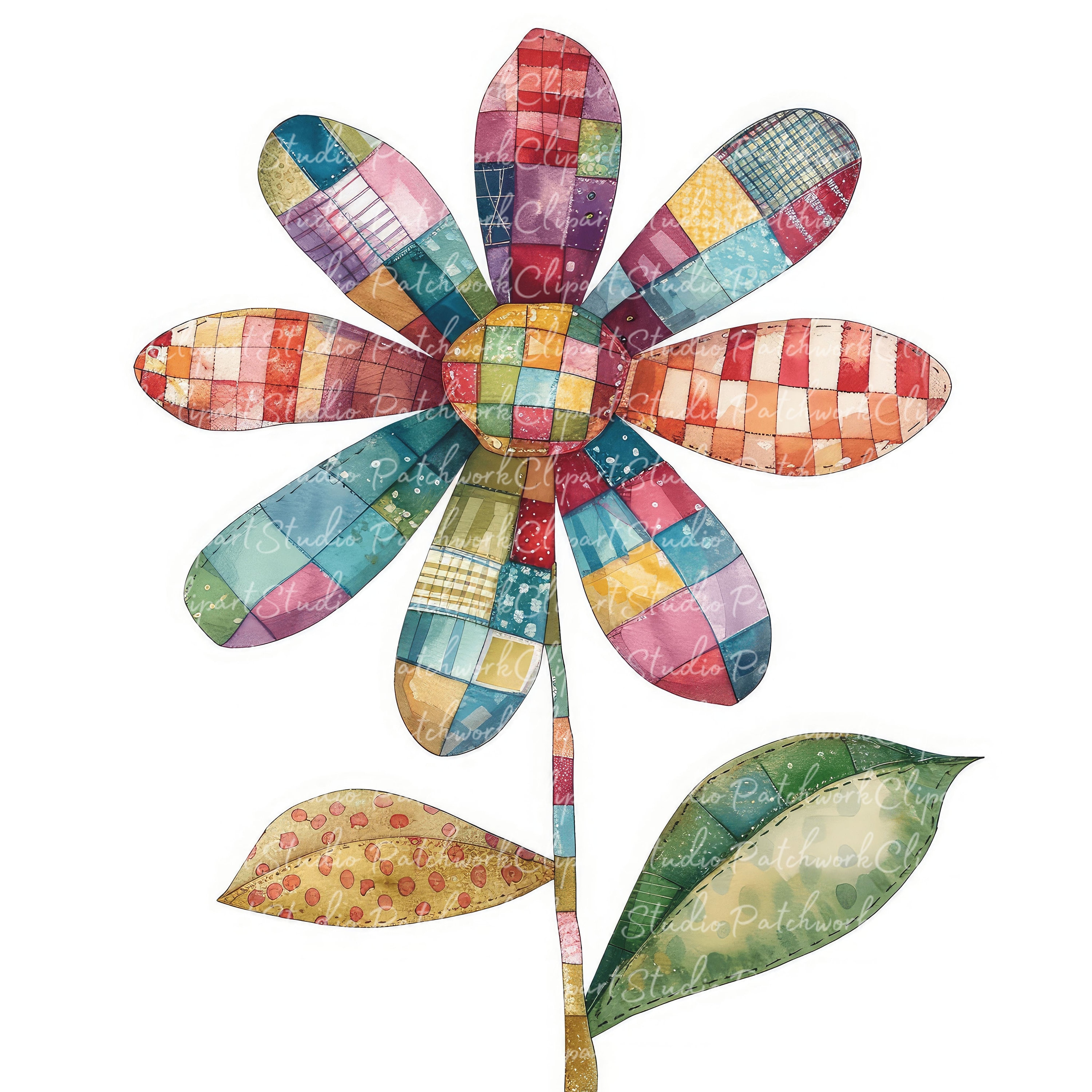 10 Flowers Clipart Bundle, JPG & PNG, Printable Patchwork Flower ...