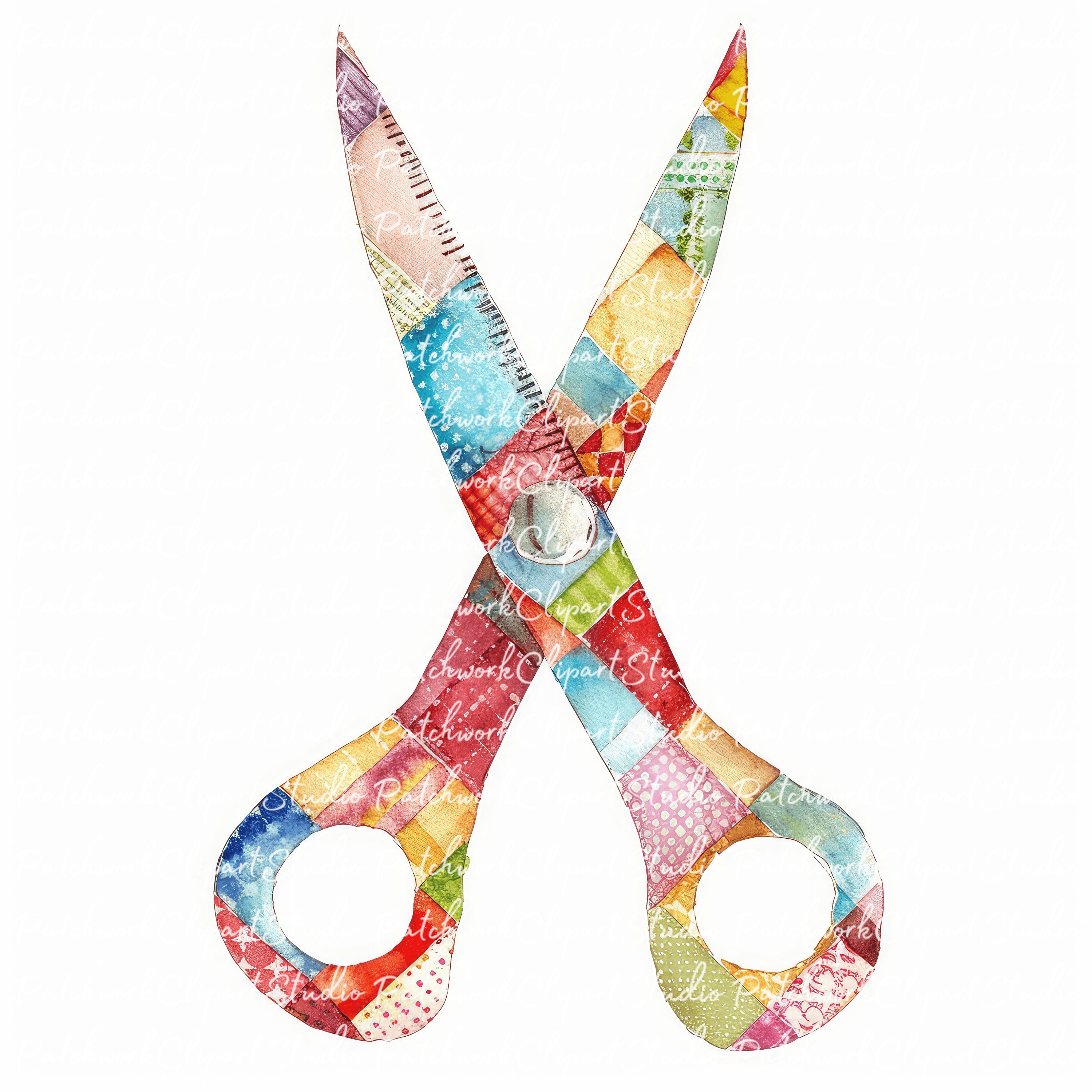 10 Scissors Clipart Bundle, PNG & JPG, Printable Patchwork Scissors ...