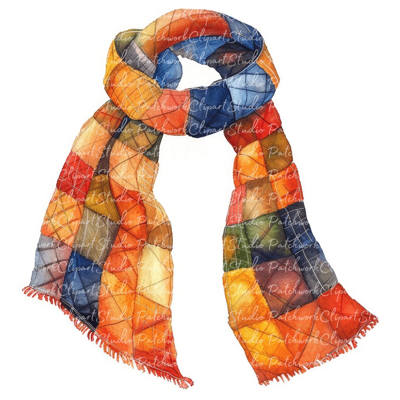 10 Scarf Clipart Bundle, Printable Patchwork Scarves, Quilted Fabric ...