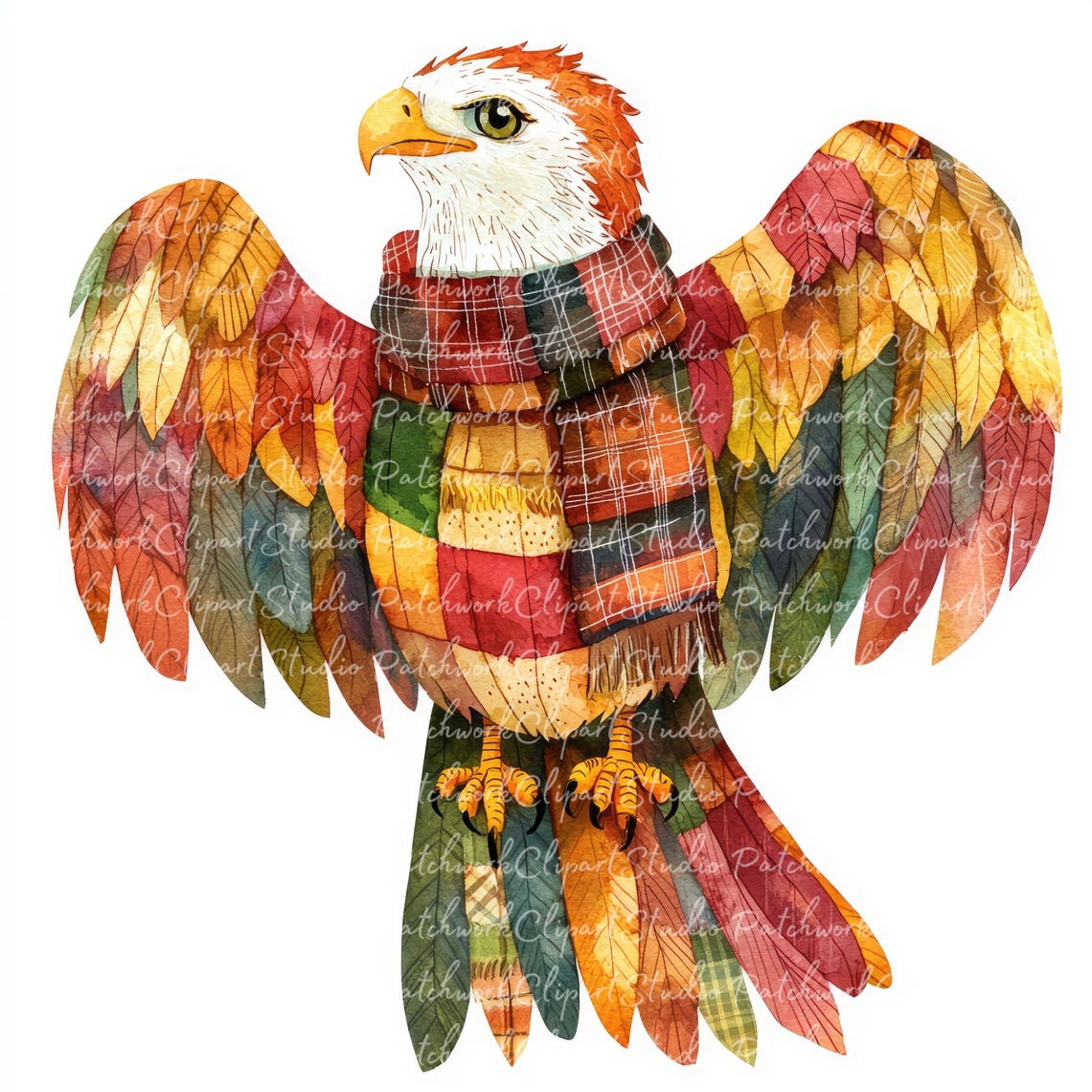10 Autumn Eagle Clipart Bundle, PNG & JPG, Printable Patchwork, Eagle ...