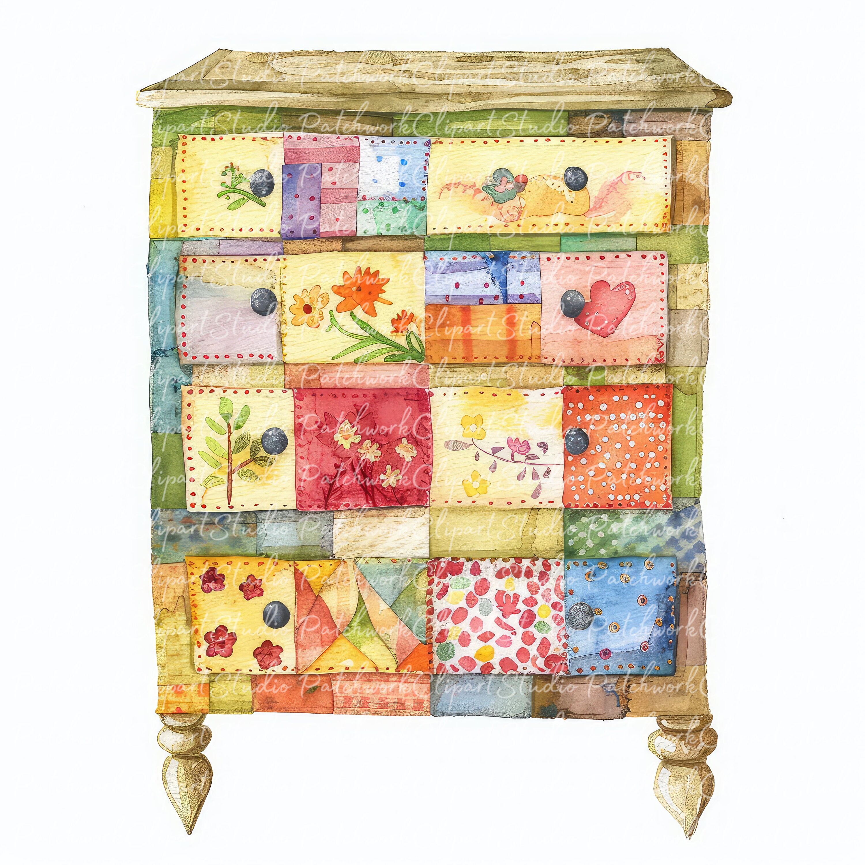 10 Dressers Clipart Bundle, PNG & JPG, Printable Patchwork Dresser ...