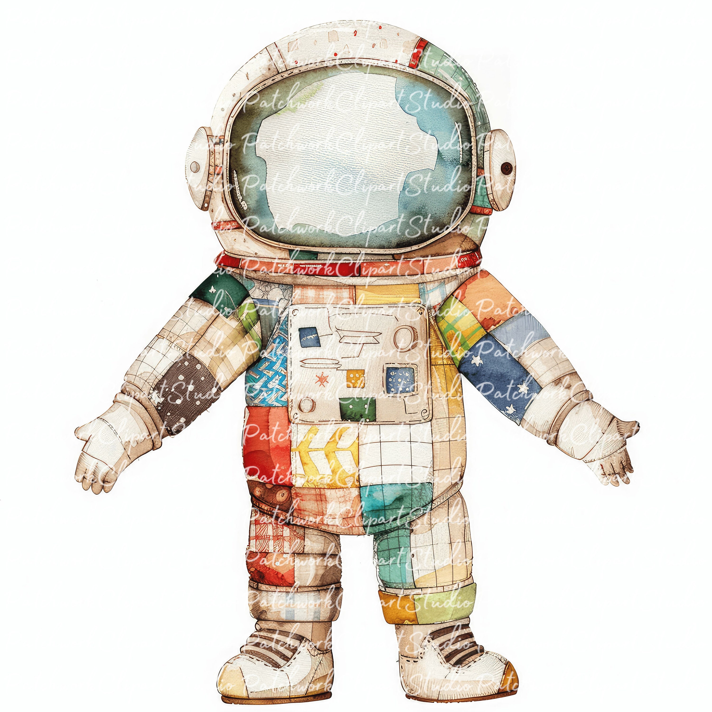 10 Astronauts Clipart Bundle, PNG & JPG, Printable Patchwork Astronaut ...