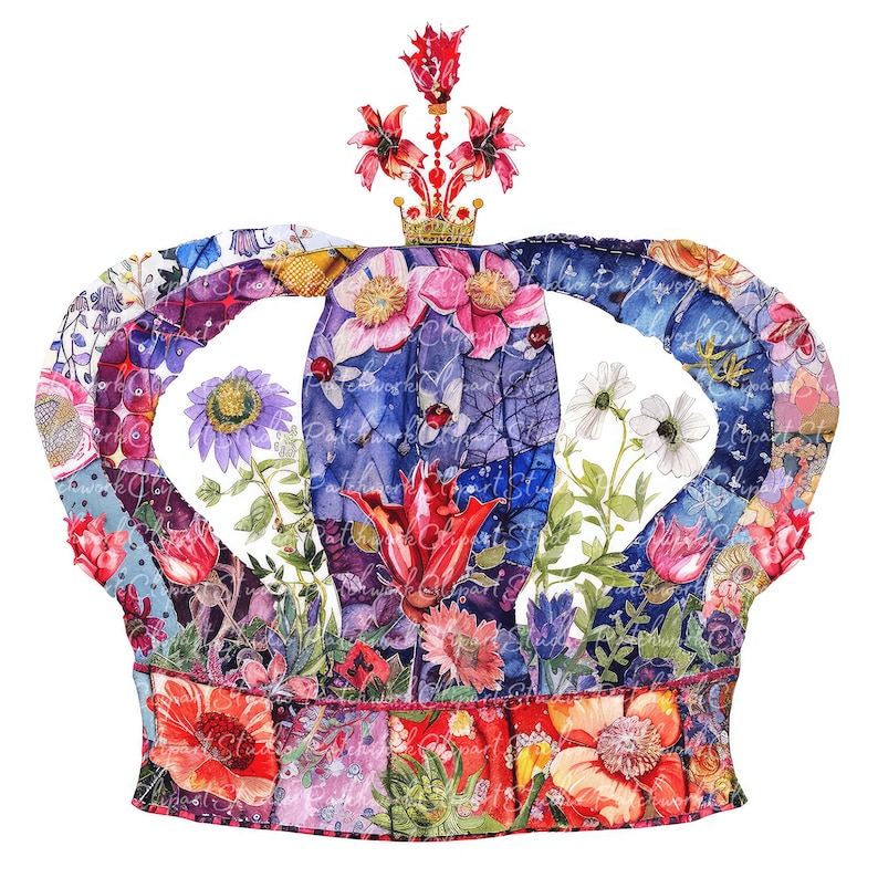10 Floral Crown Clipart Bundle, PNG & JPG, Printable Patchwork Crown ...