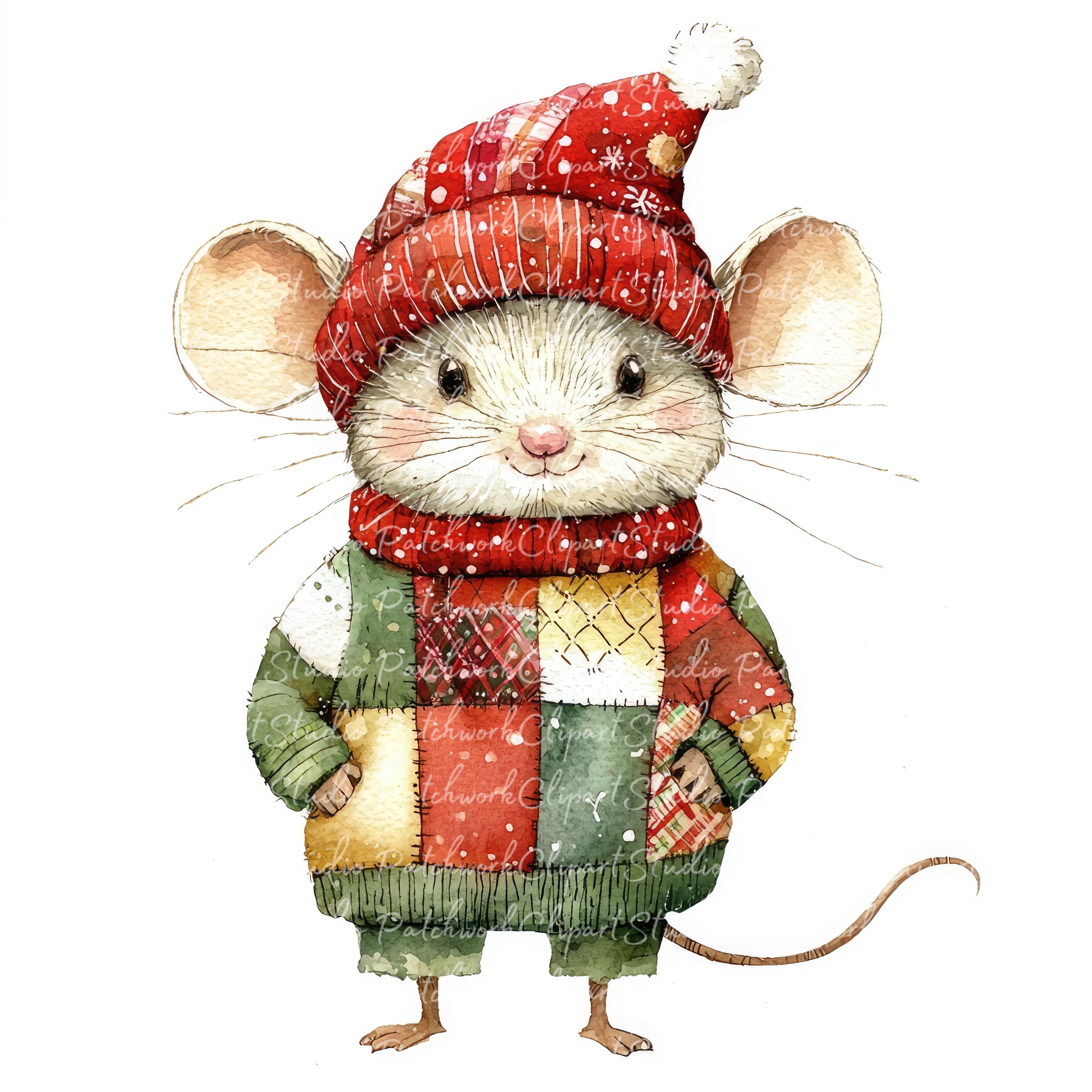 10 Christmas Mouse Clipart Bundle, PNG & JPG, Printable Patchwork, Xmas ...