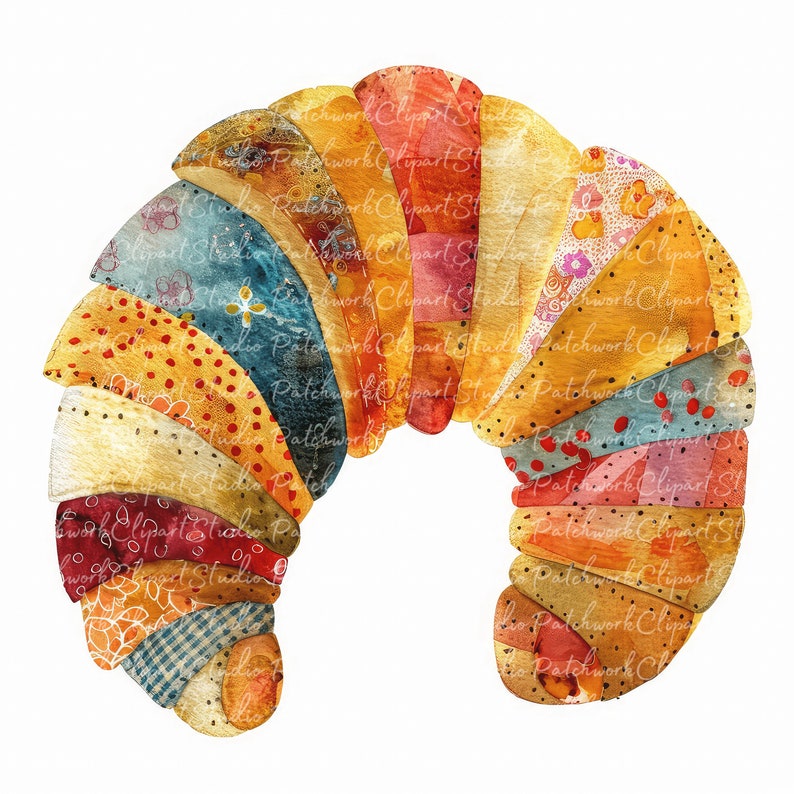 10 Croissants Clipart Bundle, PNG & JPG, Printable Patchwork Croissant ...