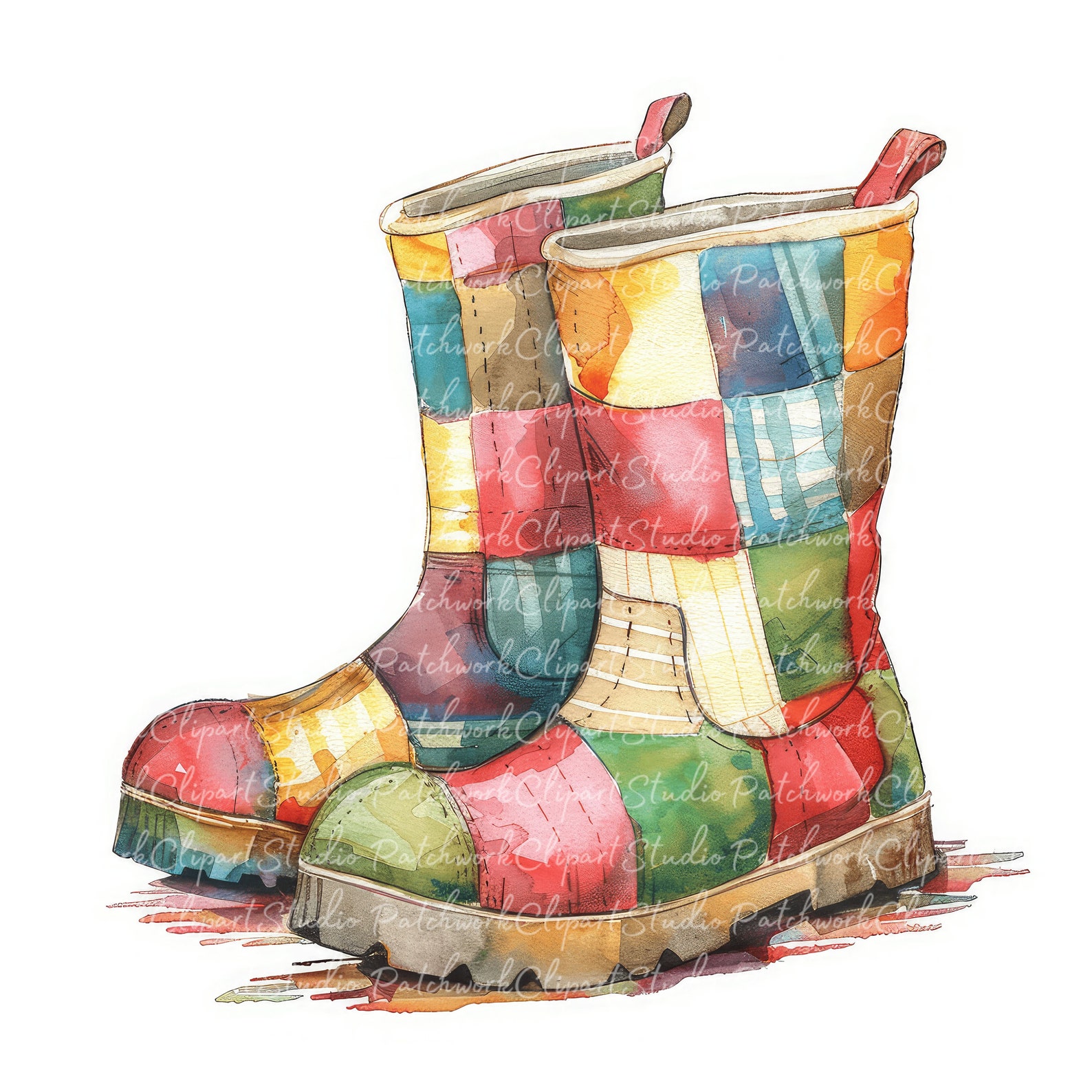 10 Rainboots Clipart Bundle, PNG & JPG, Printable Patchwork Rain Boots ...