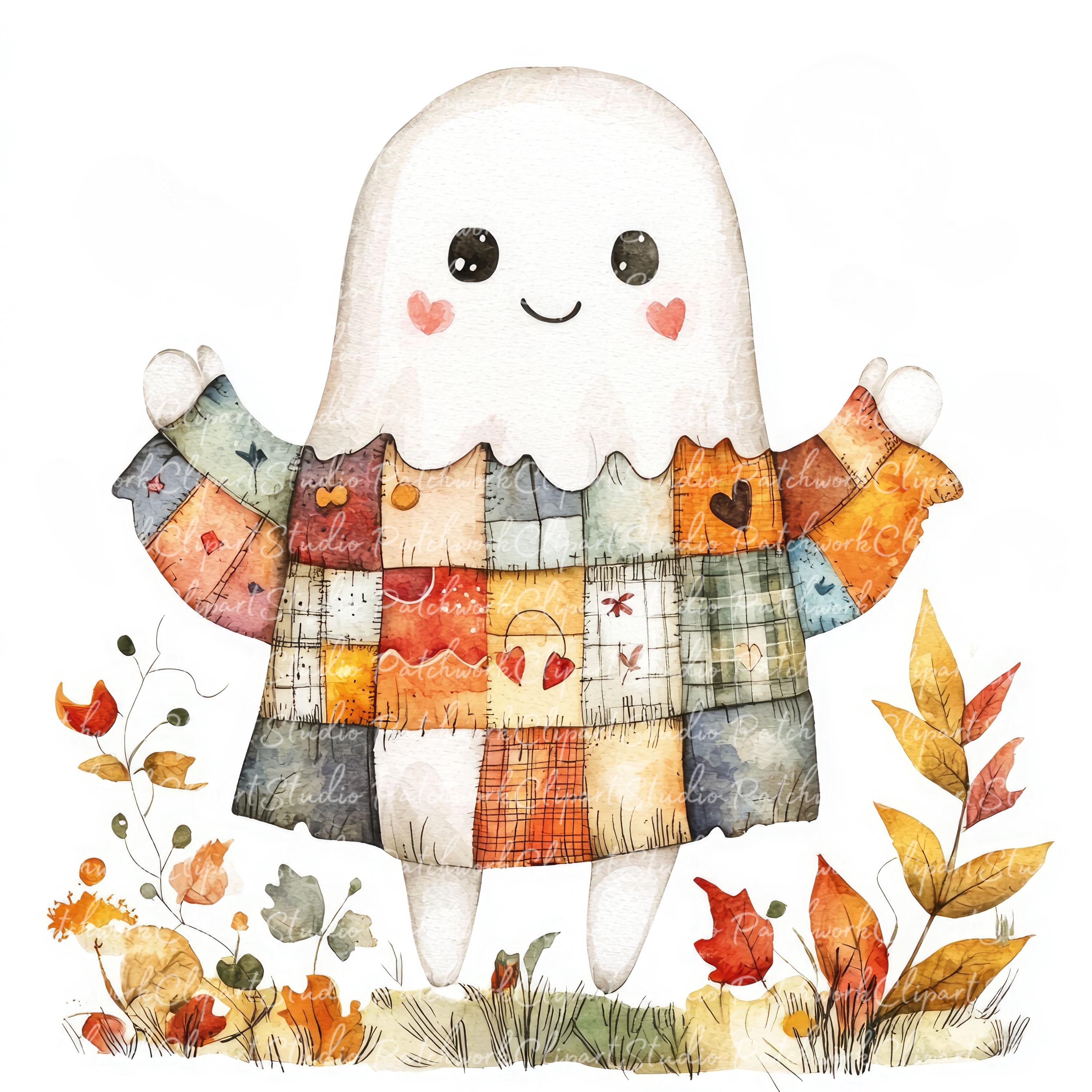 10 Autumn Ghost Clipart Bundle, PNG & JPG, Printable Patchwork ...