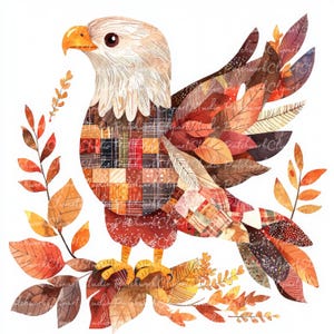 10 Autumn Eagle Clipart Bundle, PNG & JPG, Printable Patchwork, Eagle ...