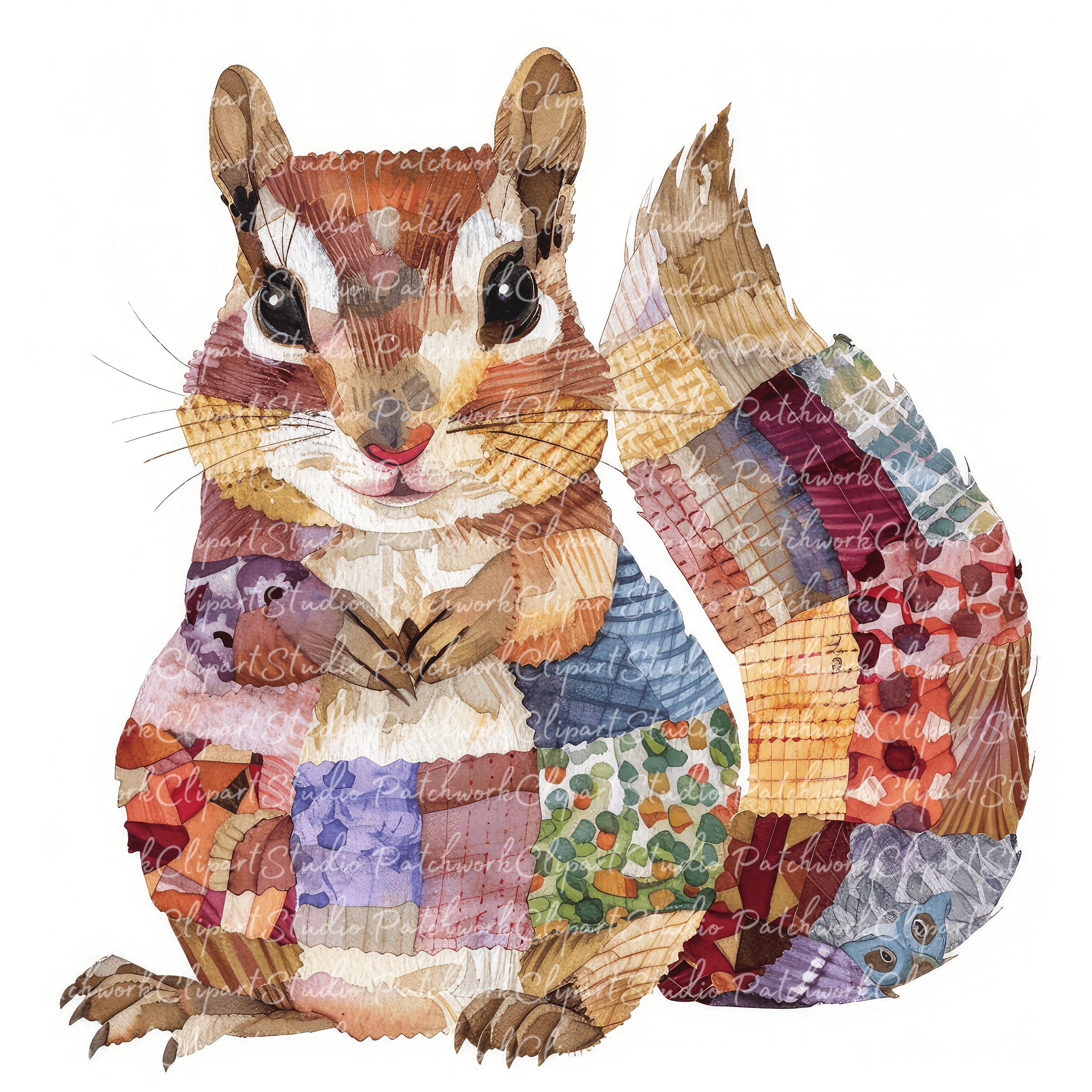 10 Chipmunks Clipart Bundle, PNG & JPG, Printable Patchwork Chipmunk ...