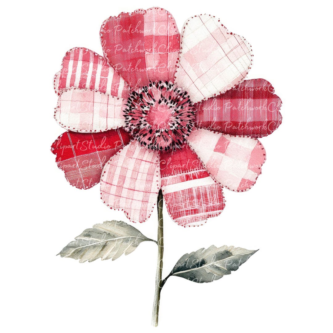 10 Red Pink Flower Clipart Bundle, PNG & JPG, Printable Patchwork ...