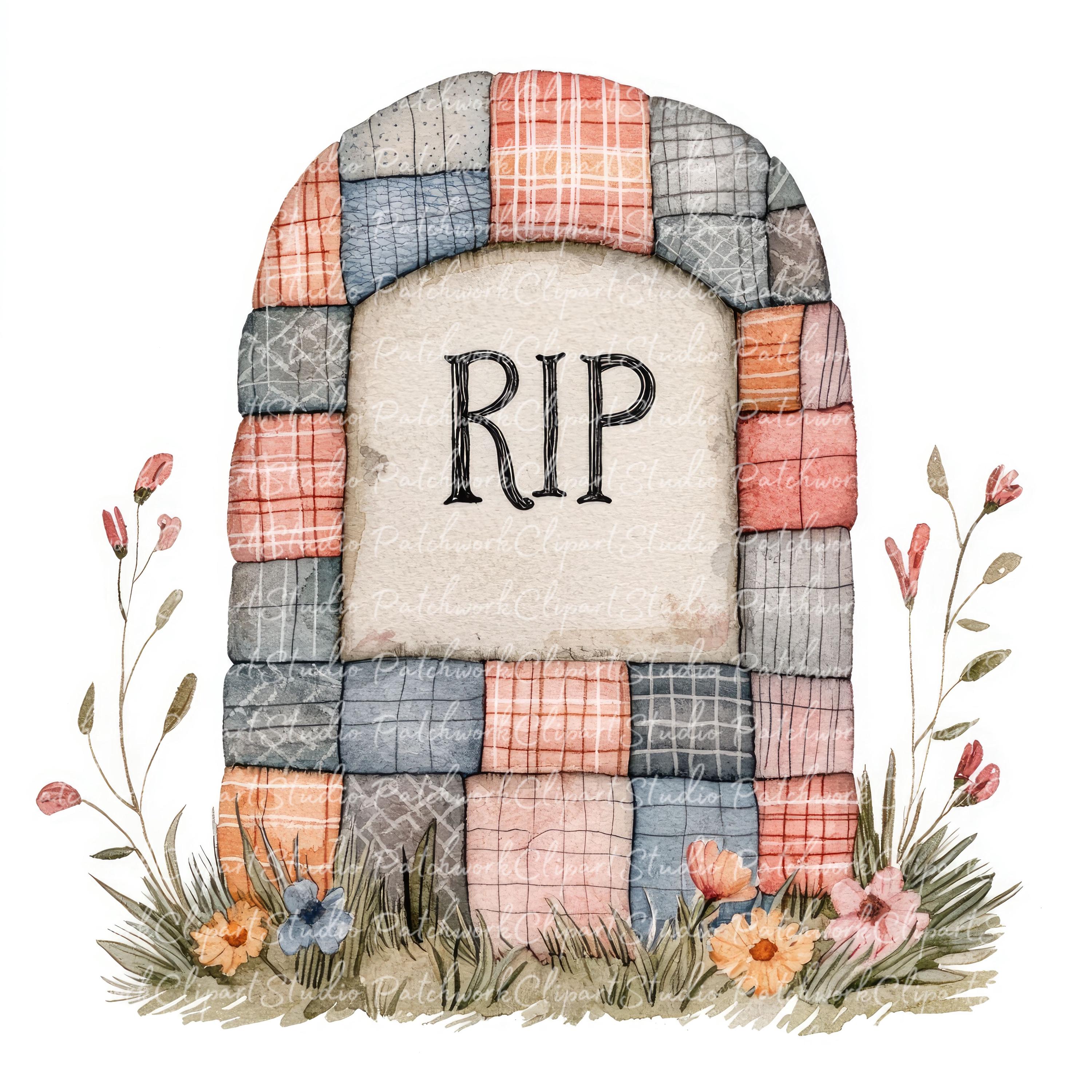 10 Gravestone Clipart Bundle, PNG & JPG, Printable Patchwork, Funeral ...