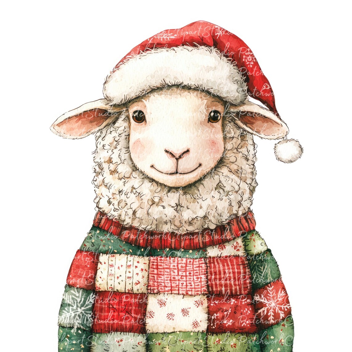 10 Christmas Sheep Clipart Bundle, PNG & JPG, Printable Patchwork, XMAS ...