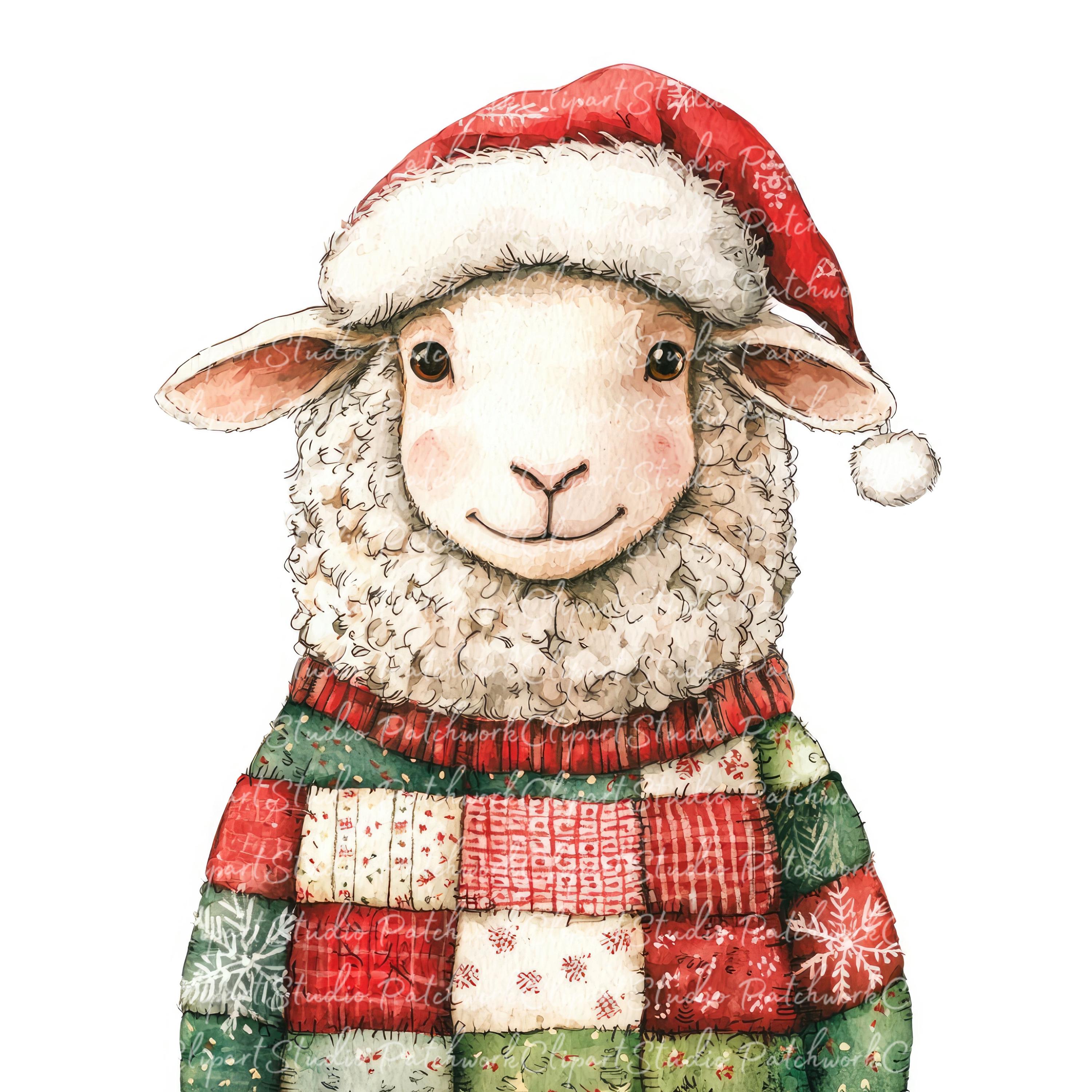 10 Christmas Sheep Clipart Bundle, PNG & JPG, Printable Patchwork, XMAS ...