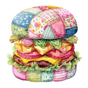 10 Hamburgers Clipart Bundle, PNG & JPG, Printable Patchwork Burger ...