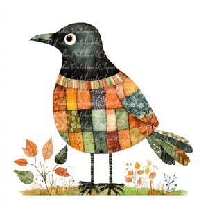 10 Autumn Crow Clipart Bundle, PNG & JPG, Printable Patchwork, Black ...