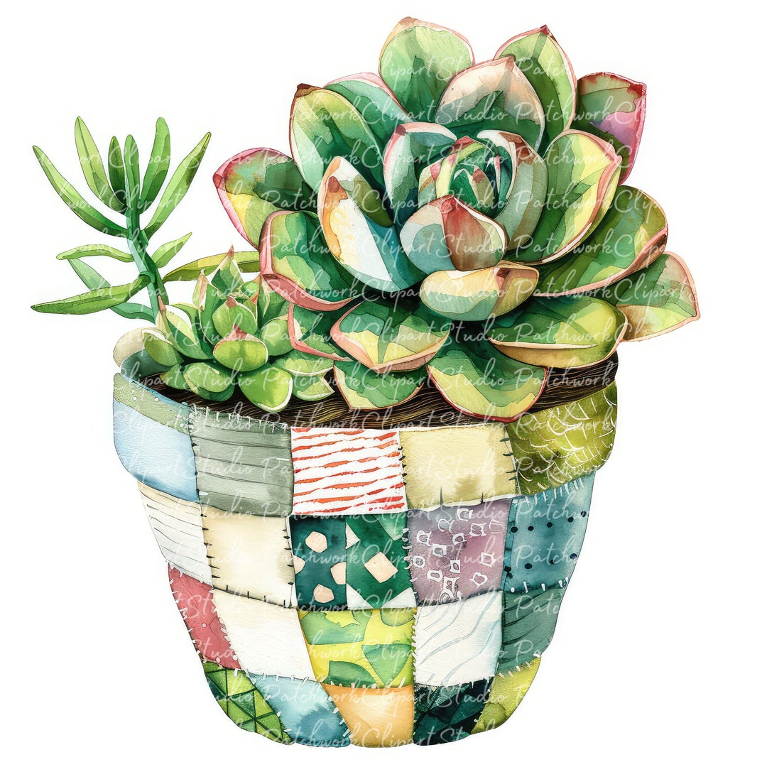 10 Succulents in Pot Clipart Bundle, PNG & JPG, Printable Patchwork ...