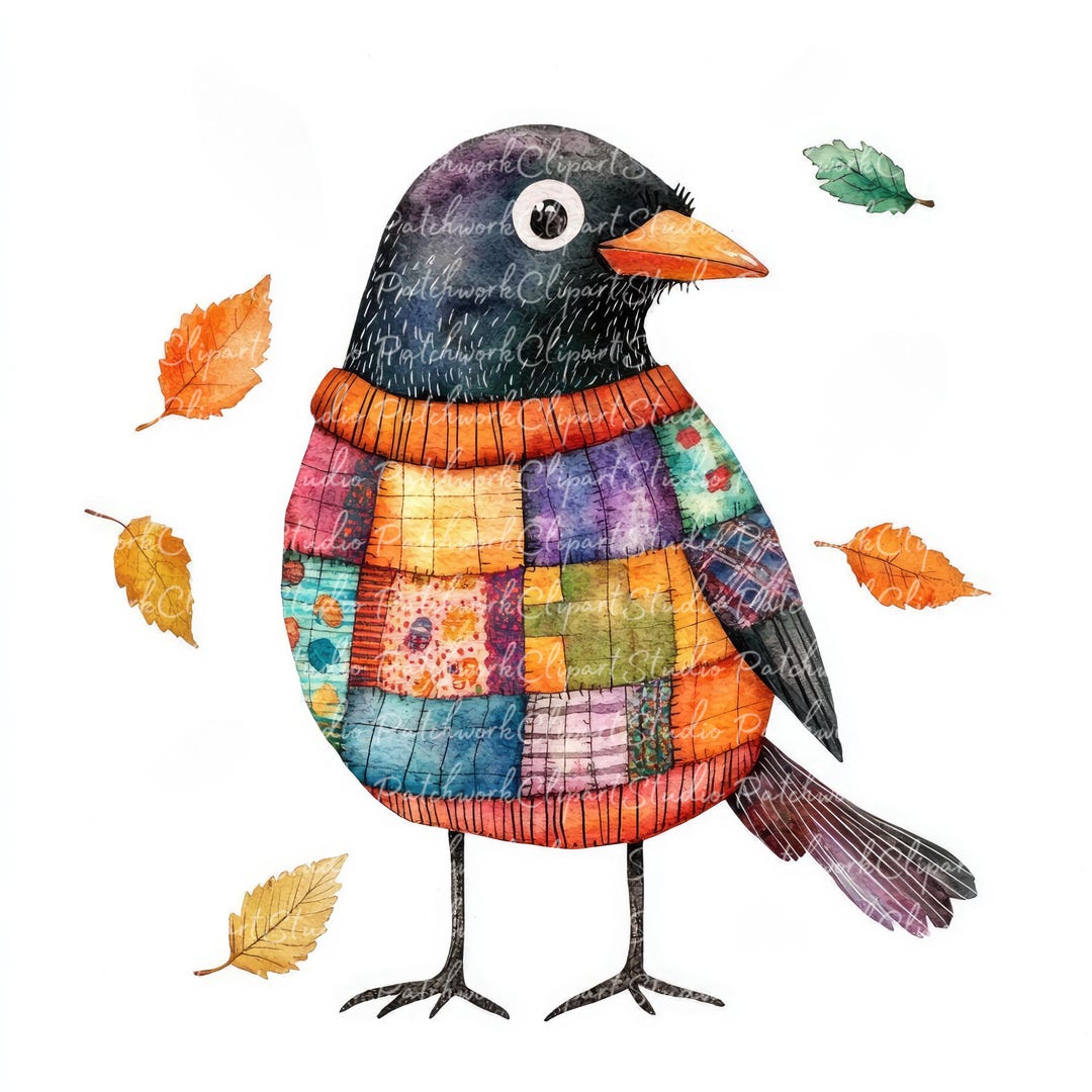 10 Autumn Crow Clipart Bundle, PNG & JPG, Printable Patchwork, Black ...